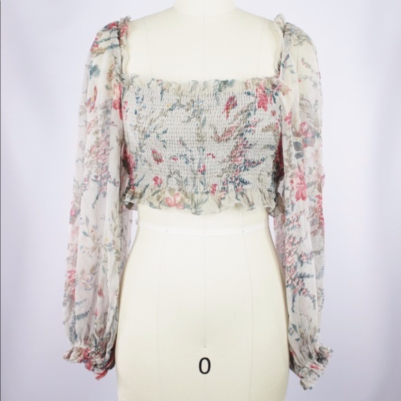 Zimmermann | Tops | New Zimmerman Bayou Floral Shirred Silk Crepe ...